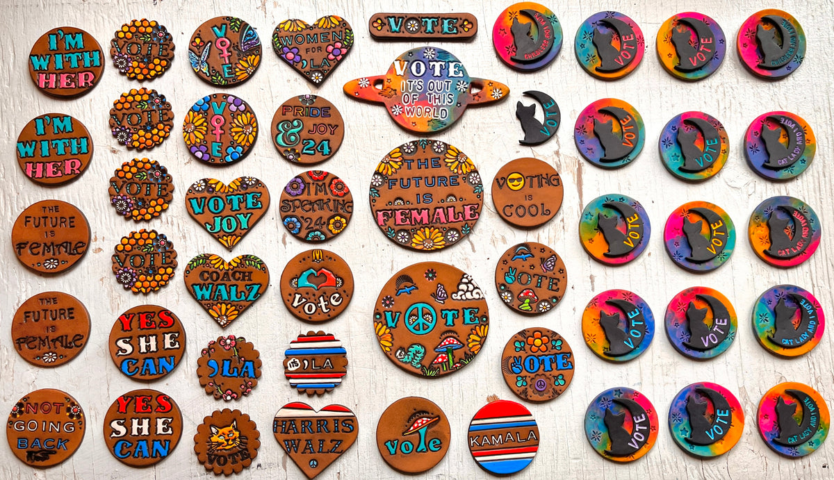 Preorder Harris Walz Red, White, and Blue Heart Vote Pin – Mesa Dreams